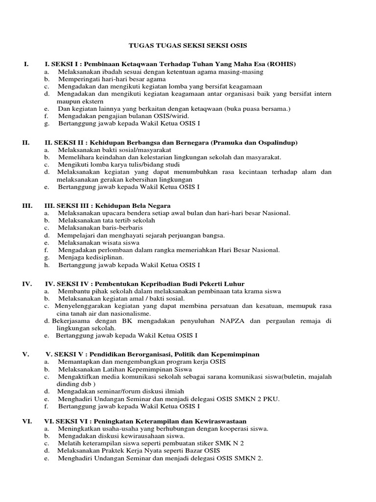 Tugas Tugas Seksi Seksi Osis | PDF