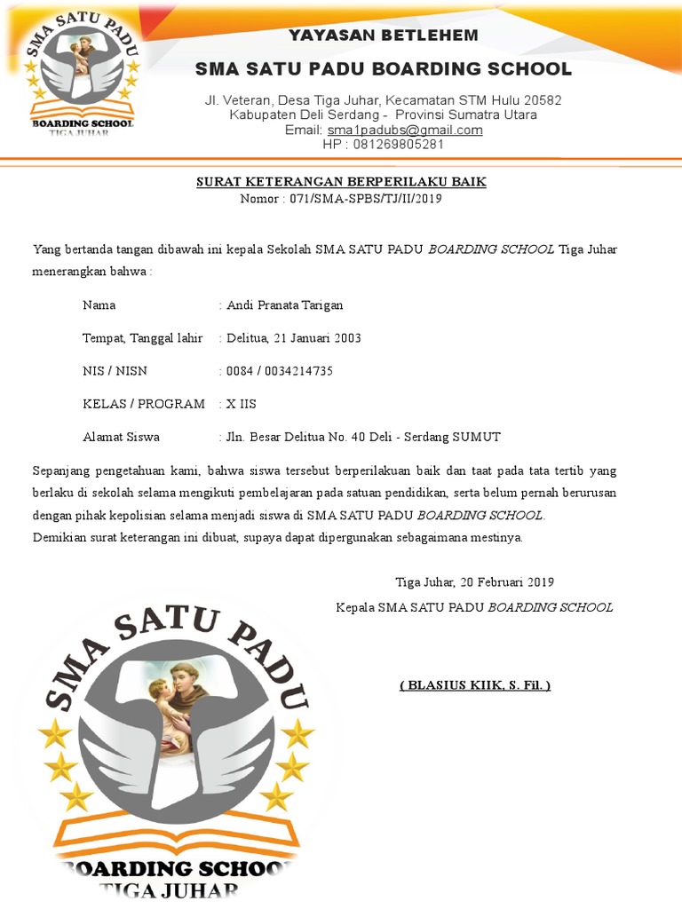 Contoh Surat SKBB Siswa Andi Pranata Tarigan | PDF