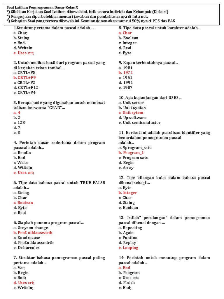50 Soal PG Pemrograman Dasar | PDF