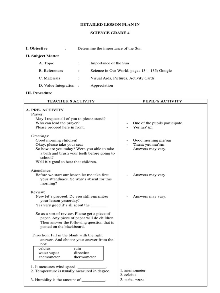 Final Detailed Lesson Plan in Science 4 | PDF | Lesson Plan | Nature