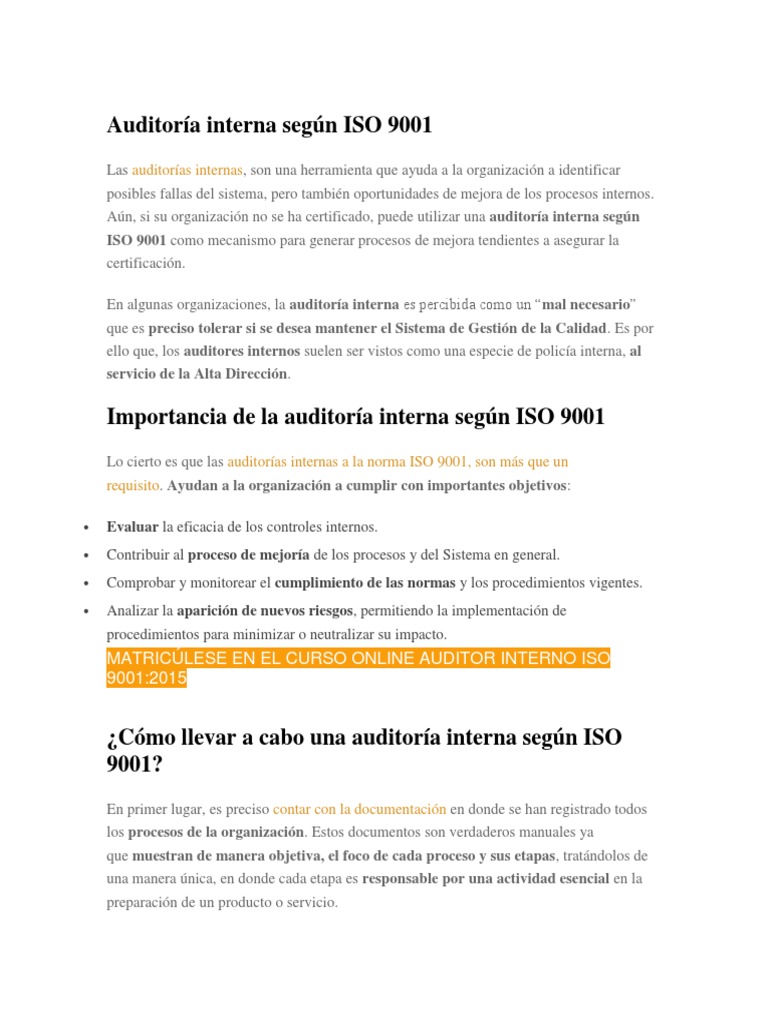 Auditoría interna según ISO 9001 | Calidad (comercial) | Auditoría