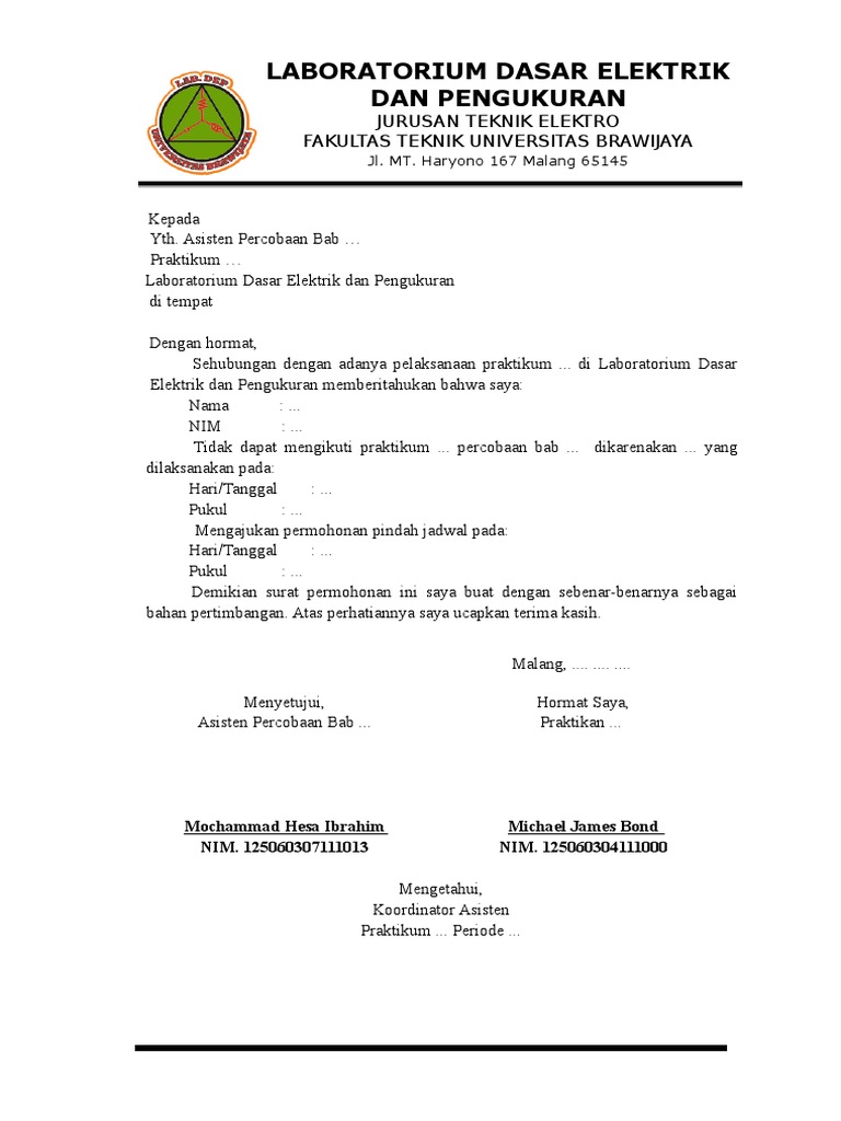 Surat Izin Pindah Jadwal | PDF