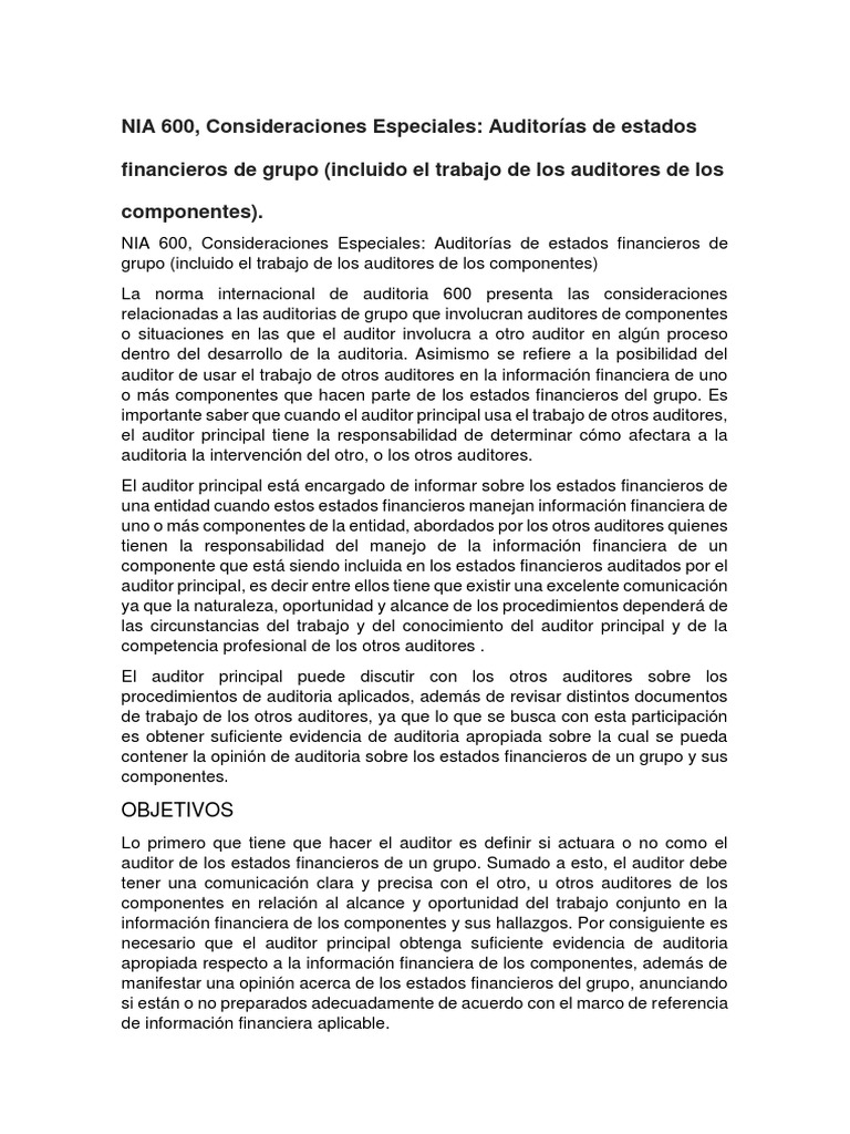 Nia 600 | PDF | Auditoría | Contralor