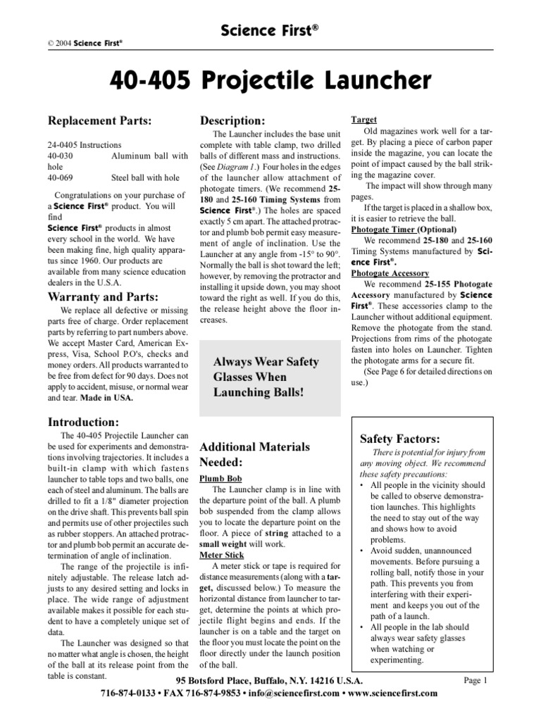 Projctile Launcher Manal | PDF | Kinetic Energy | Projectiles