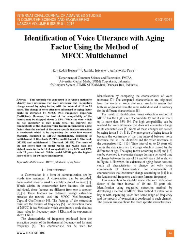 MFCC Multichannel | PDF | Filter (Signal Processing ...