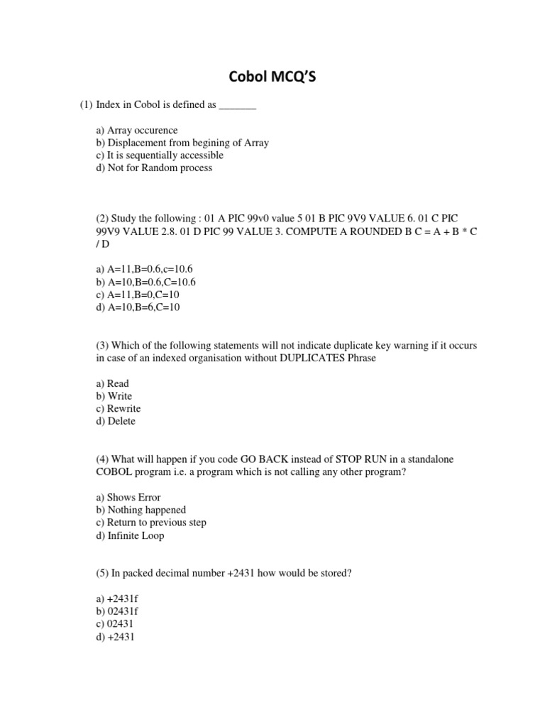 Cobol Arrays | PDF | C (Programming Language) | Bit