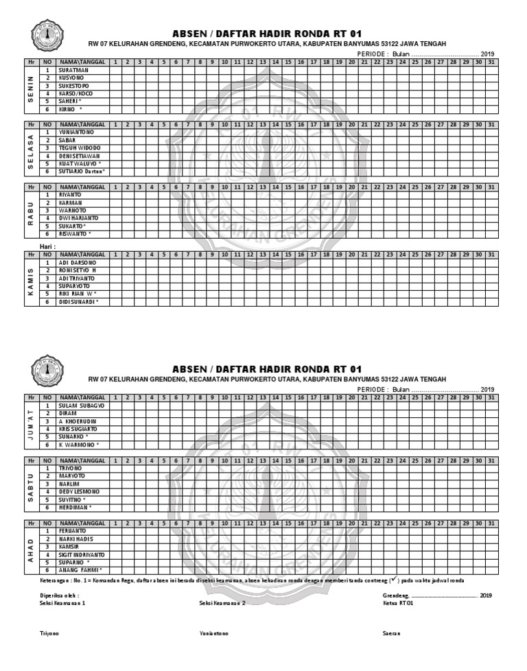 Absen Daftar Hadir Ronda | PDF