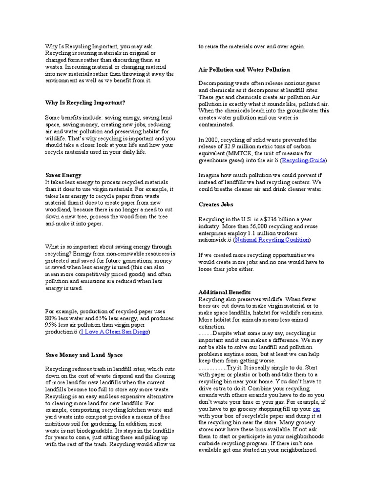 Air Pollution and Water Pollution: Recycling-Guide | PDF | Recycling ...