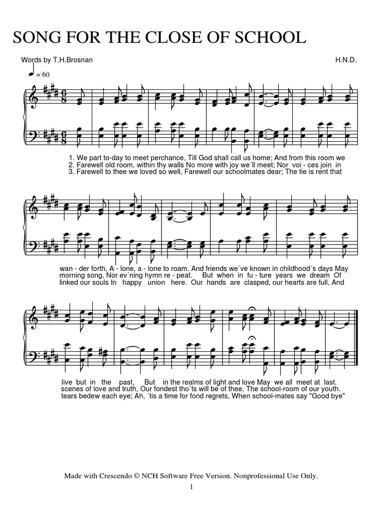 Song For The Close of School | PDF
