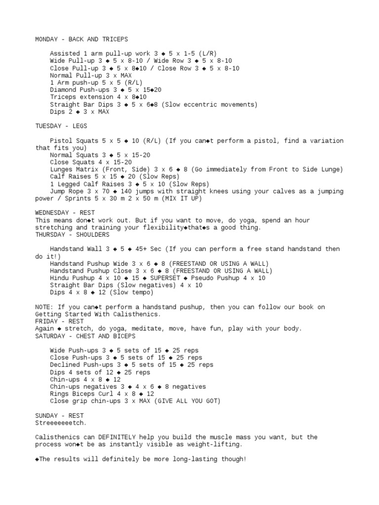 Calisthenics Split Routine Intermediate | PDF
