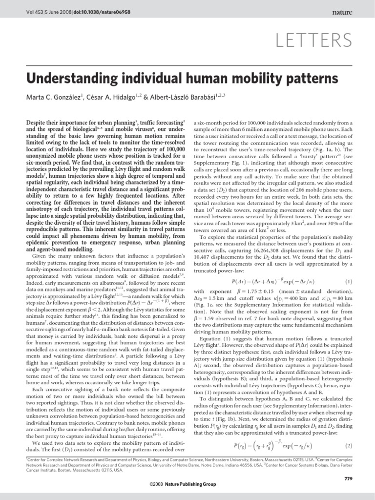 Barabasi - Understanding Individual Human Mobility Patterns | PDF | Power Law | Teaching Mathematics