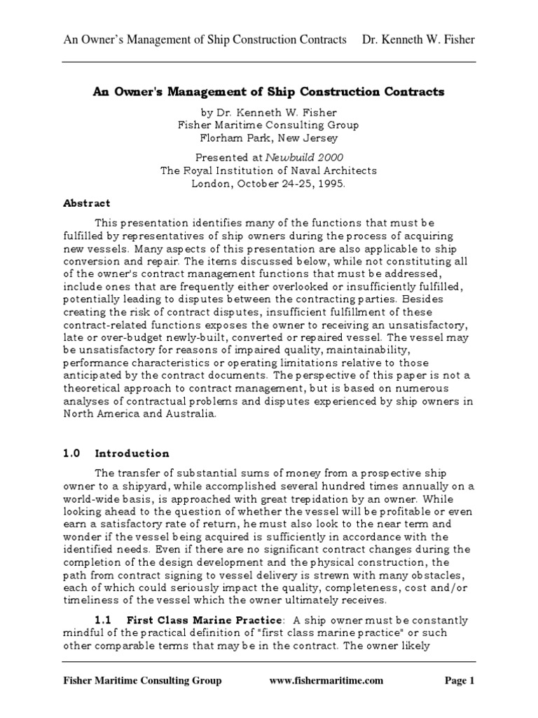 Managing Ship Construction Contracts | PDF | Specification (Technical ...