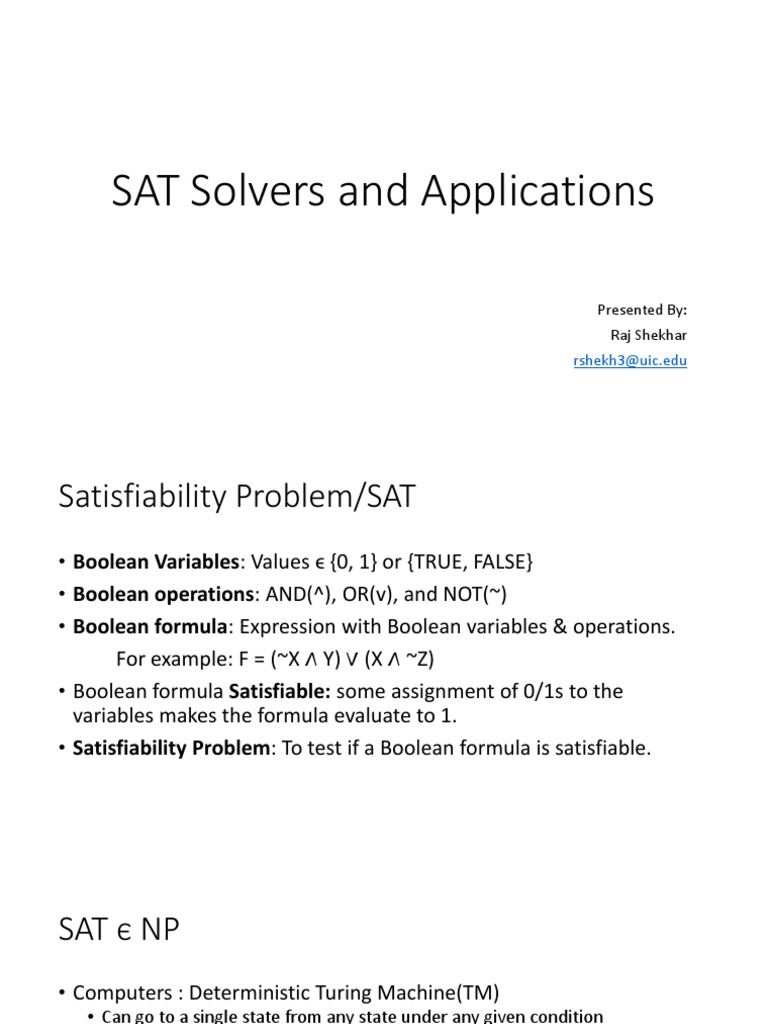 Sat Solvers And Applications Pdf Computational Complexity Theory Logic