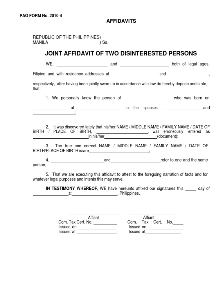 2 Joint Affidavits of Two Disinterested Persons | PDF | Affidavit | Comparative Law