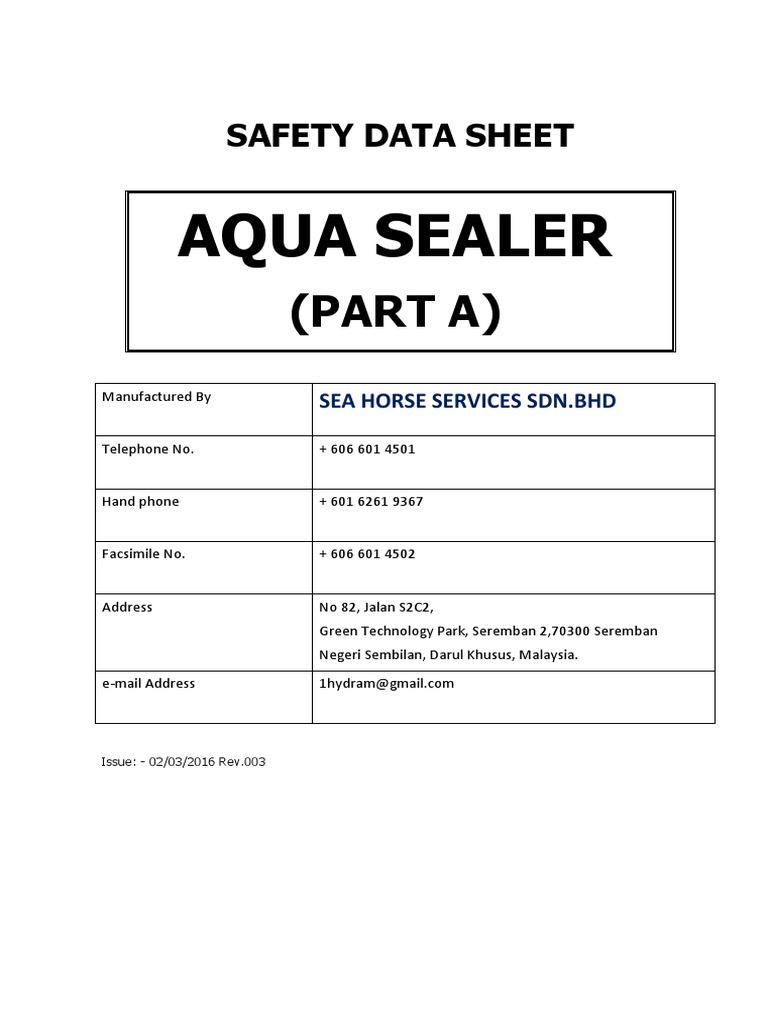 SDS - AQUA SEALER PART A (Rev.03) - English PDF | PDF | Waste ...
