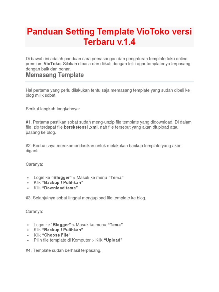 Panduan Setting Template VioToko 1.4 | PDF | Komputer