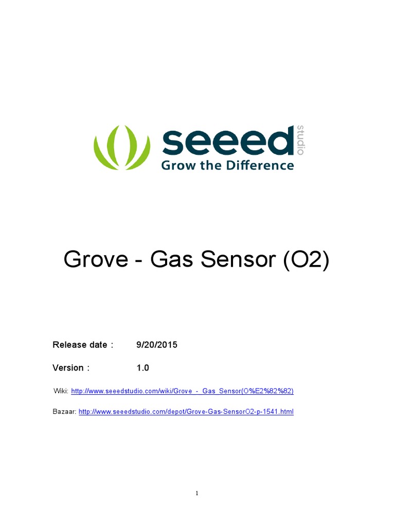 Grove - Gas Sensor (O2) : Release Date 9/20/2015 | PDF | Arduino | Sensor