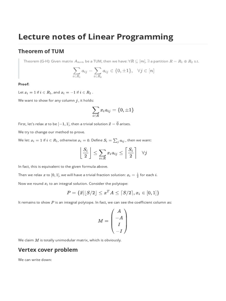 Lecture Notes of Linear Programming | PDF | Linear Programming ...