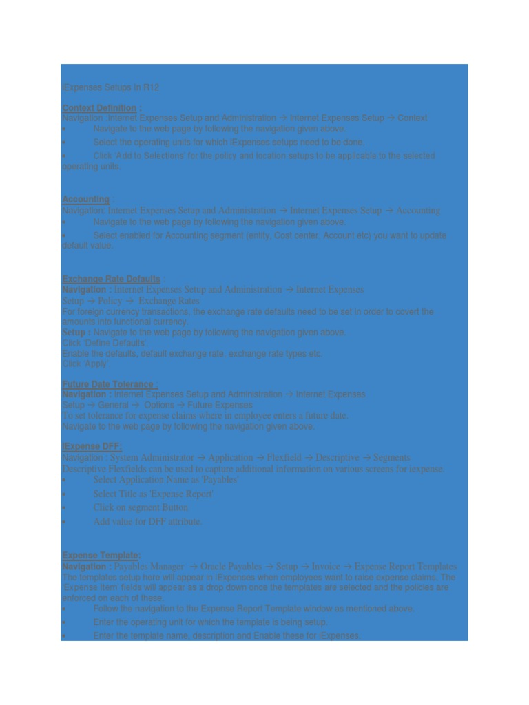 iExpense Setup Guide for Oracle R12 | PDF | Expense | Internet