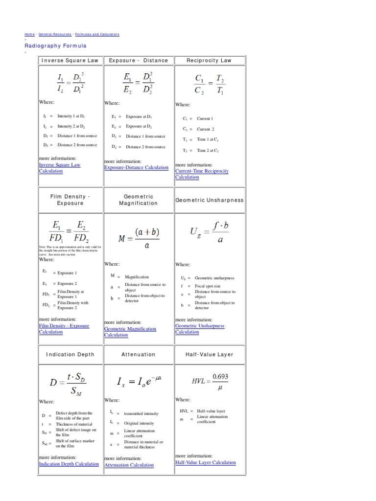 Radiography Formula | PDF | Attenuation | Radiography