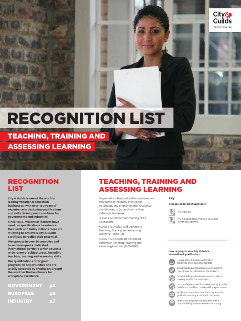Recognition List: Teaching, Training and Assessing Learning | PDF ...