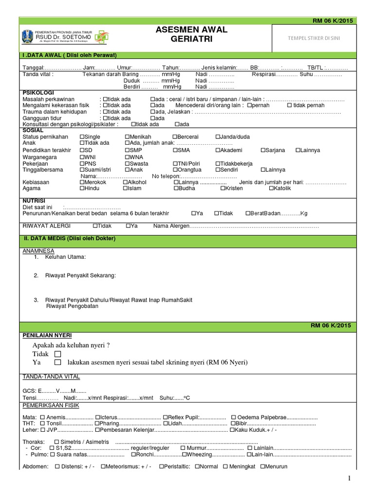 Form Asesmen Geriatri | PDF