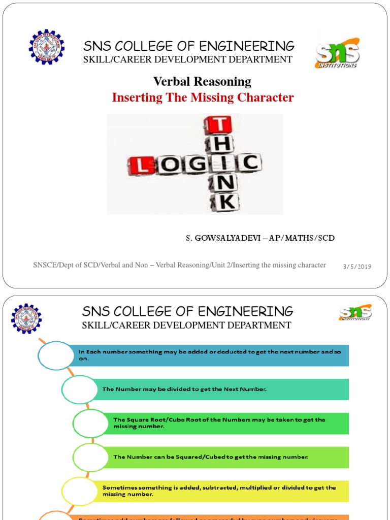 Sns College of Engineering: Inserting The Missing Character | PDF | Teaching Mathematics