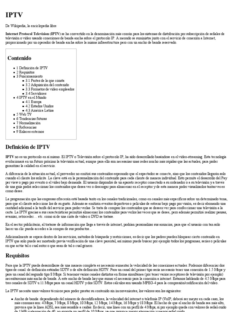 IPTV - Wikipedia, La Encicl.. | PDF | Iptv | Tecnología de información ...