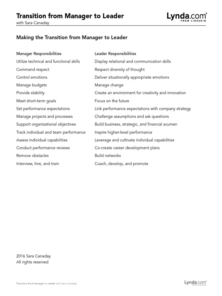 Making The Transition From Manager To Leader | PDF | Psychological ...