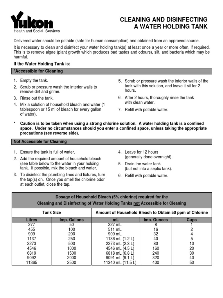 Cleaning Disinfecting Water Holding Tank PDF | PDF | Bleach | Drinking ...