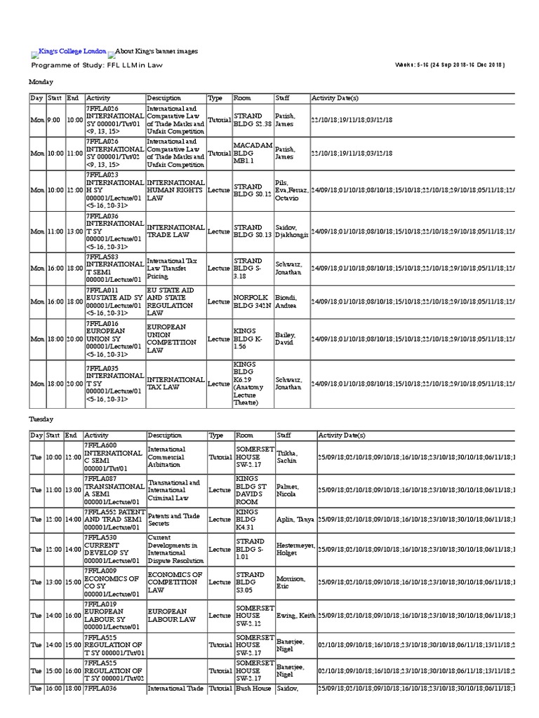 LLM Timetable Semester 1 | PDF | Legal Concepts | Applied Ethics