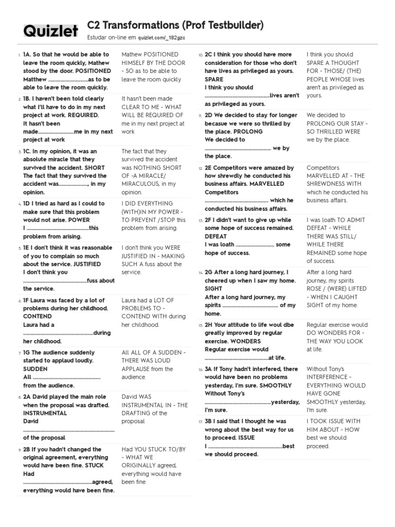 Quizlet Eng Transformation C2 | PDF