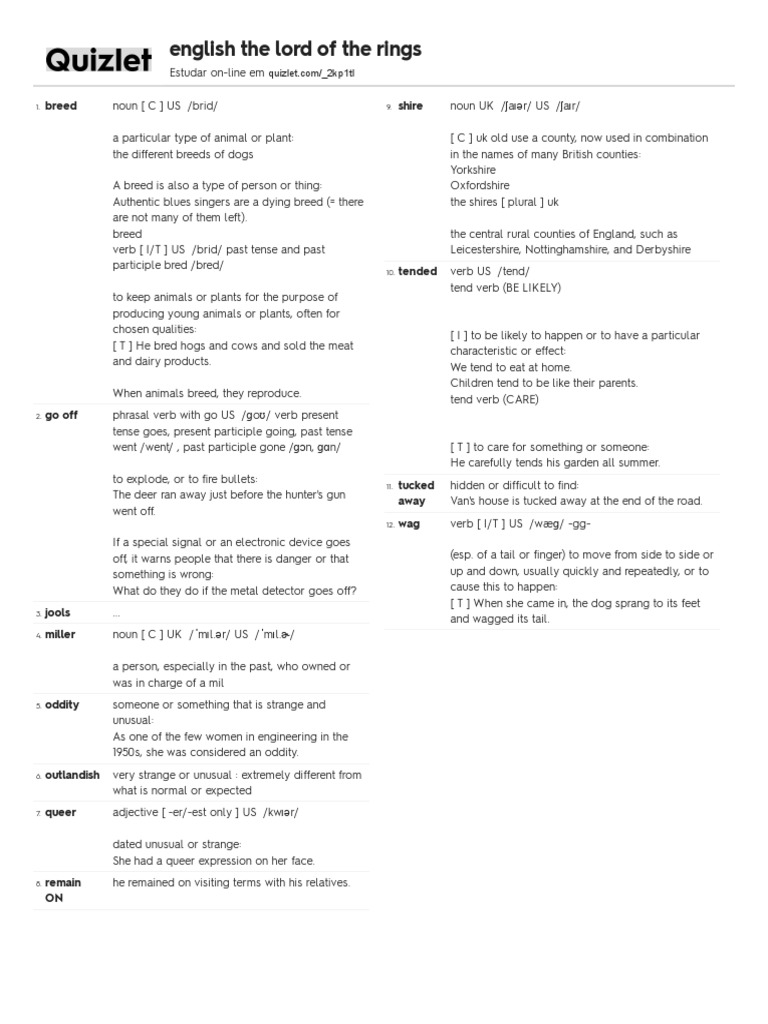Quizletthe Lord of The Rings | PDF | Verb | Linguistic Morphology