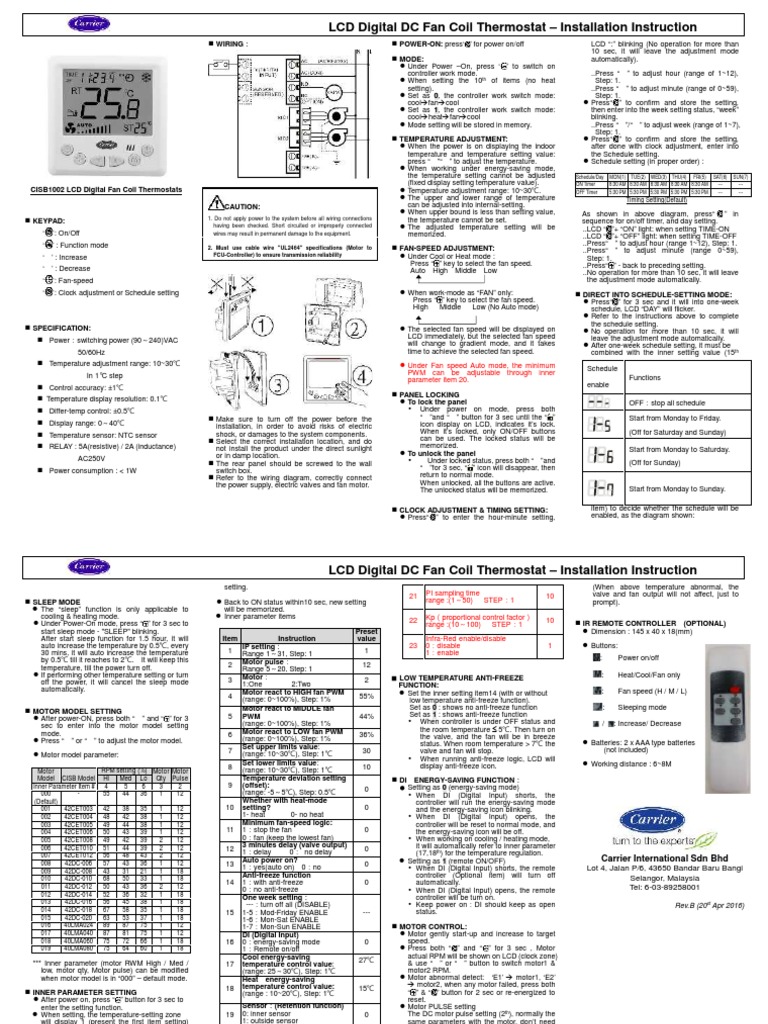Lcd Digital Dc Fan Coil Thermostat Installation Instruction Pdf