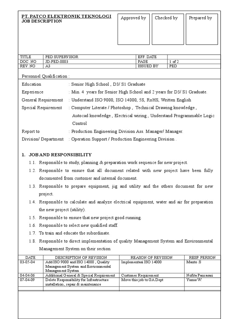 03 - Job Desc. SPV Ped (E) Rev. 03 | PDF | Computing | Business