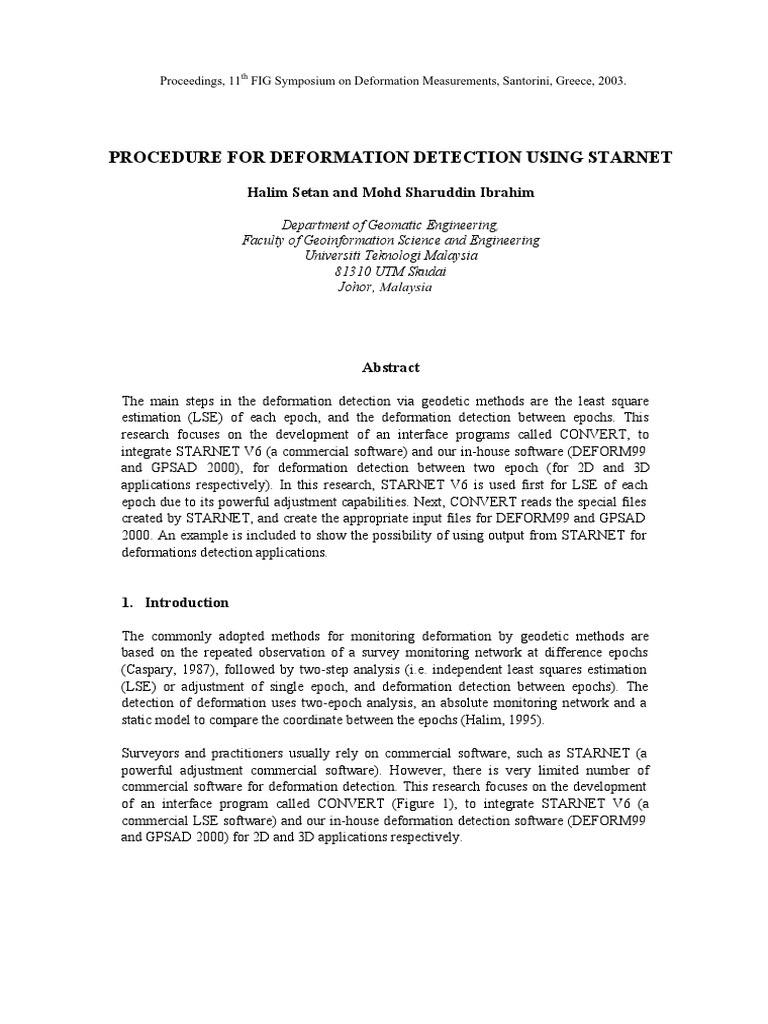 Procedure For Deformation Detection Using STARNET | PDF | Auto Cad | Surveying