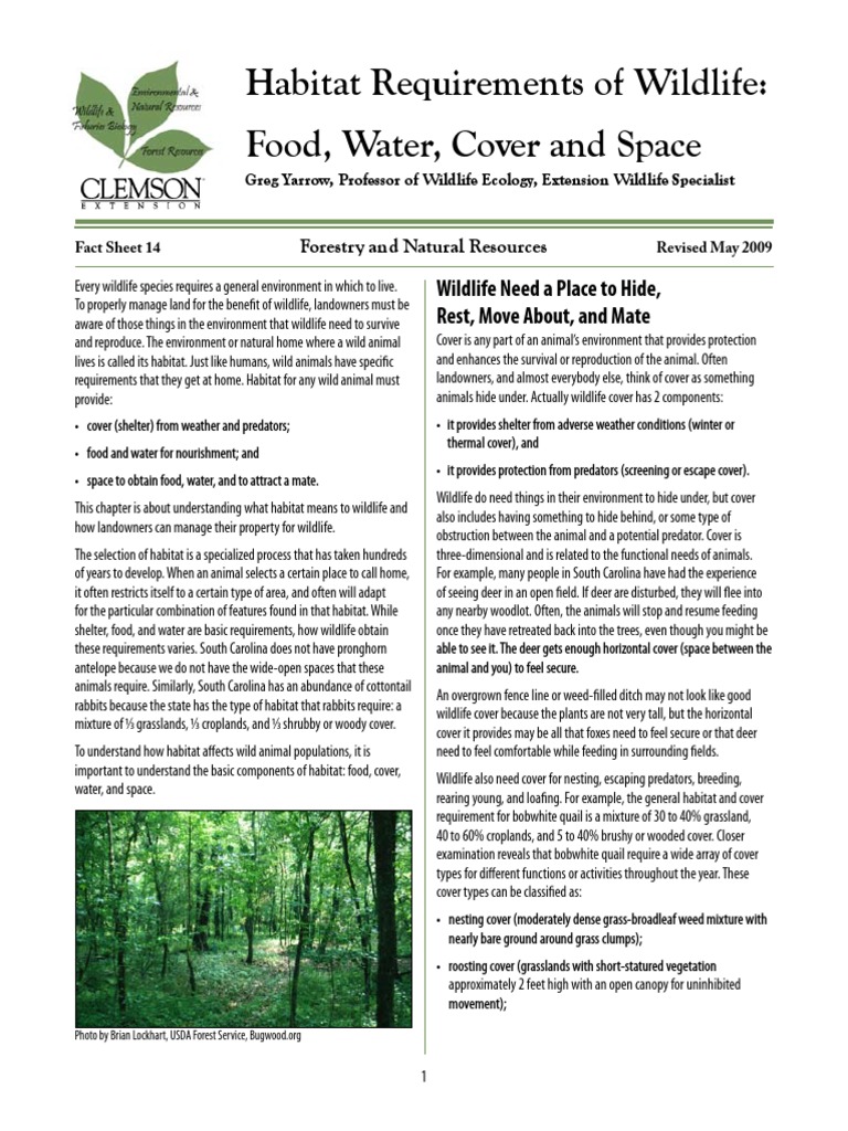 Habitat Needs for Wildlife Survival | PDF | Habitat | Foods