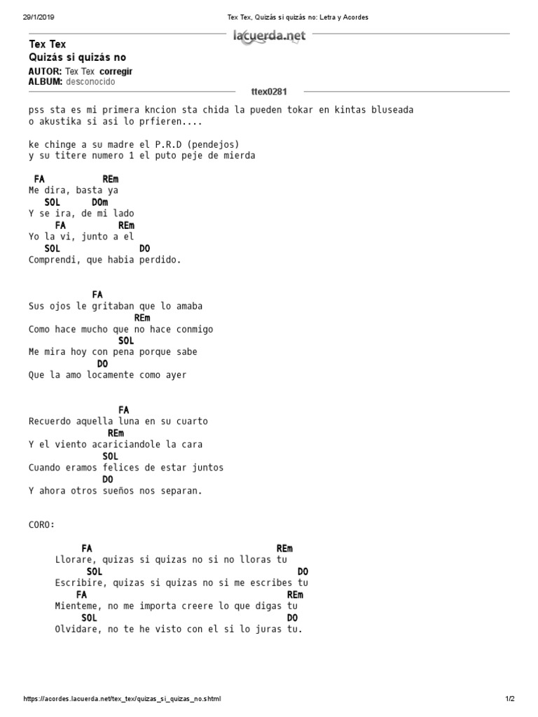 Tex Tex, Quizás Si Quizás No - Letra y Acordes | PDF | Ocio