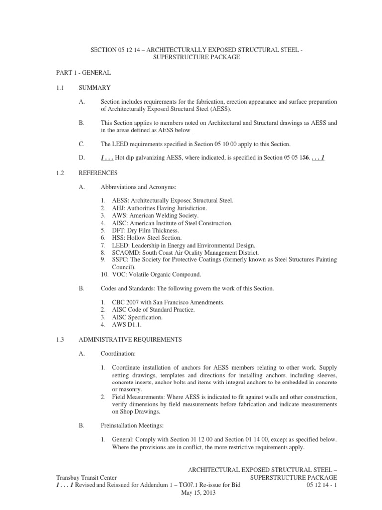 1 - . - Hot Dip Galvanizing AESS, Where Indicated, Is Specified in ...