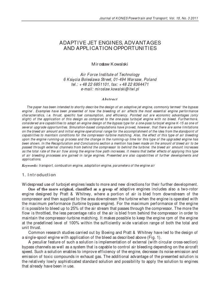 Adaptive Jet Engines, Advantages and Application Opportunities | PDF ...