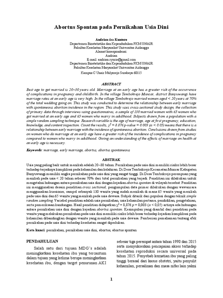 Abortus Spontan Pada Pernikahan Usia Dini: Andrian Dan Kuntoro | PDF | Human Reproduction ...