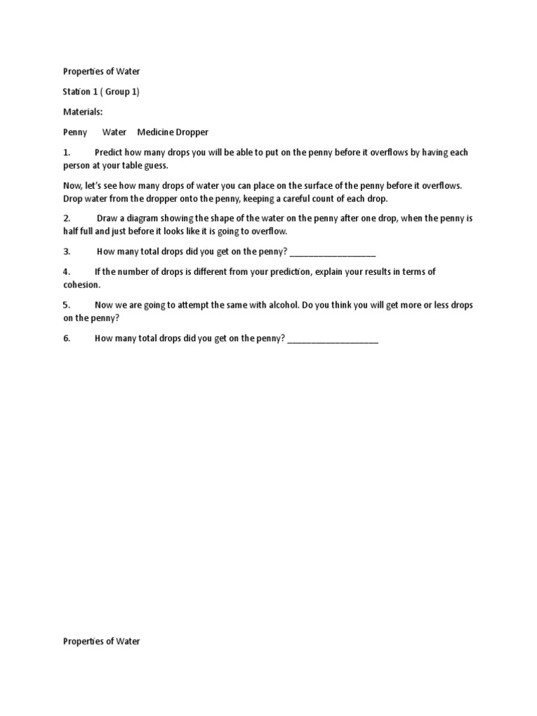 Water Properties Lab Activities | PDF | Solubility | Properties Of Water