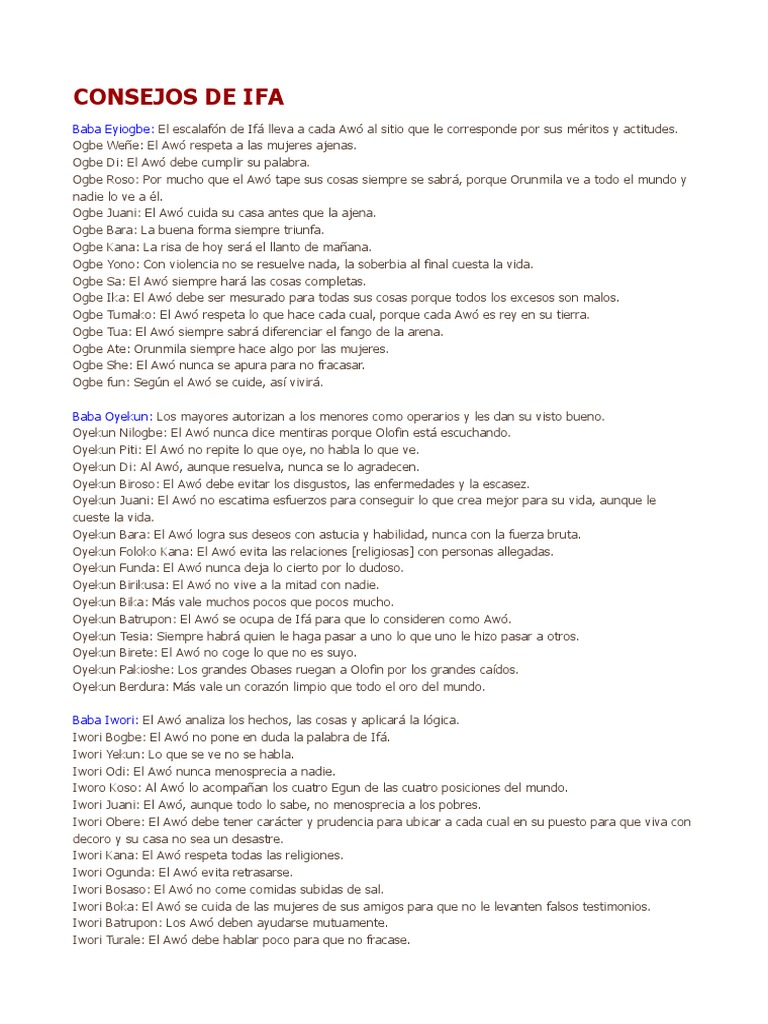 Consejo de Ifa Segun Su Signo | PDF | Santeria | Religión étnica