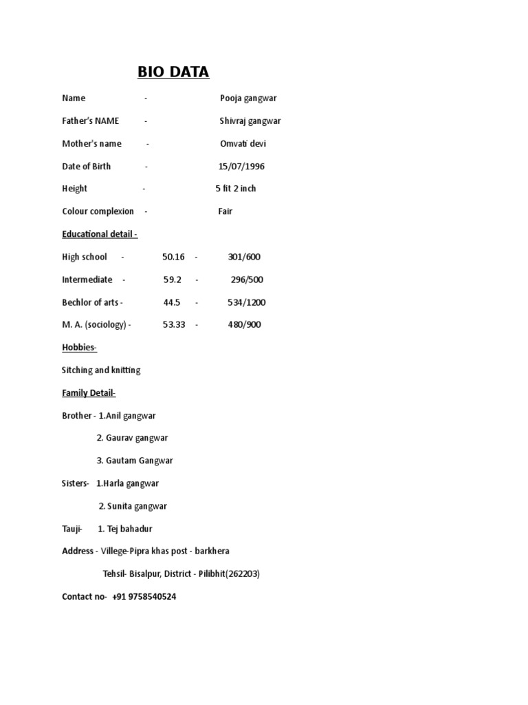 BIO DATA-WPS Office | PDF