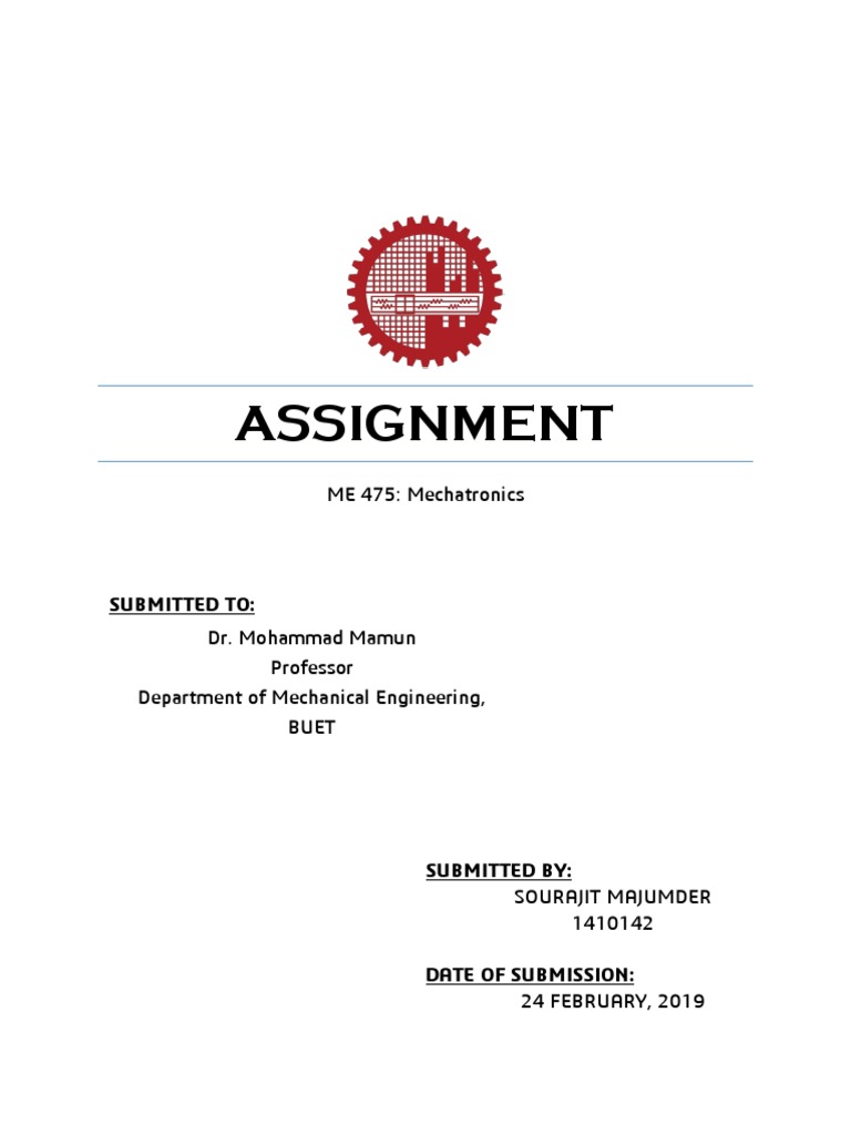 Assignment: ME 475: Mechatronics | PDF | Machine Learning | Numerical Control