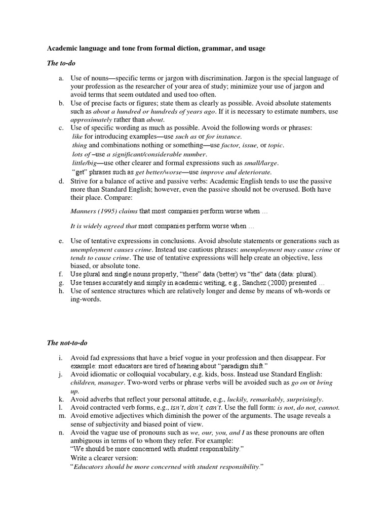 Academic Language and Tone From Formal Diction | PDF | Verb | Phrase
