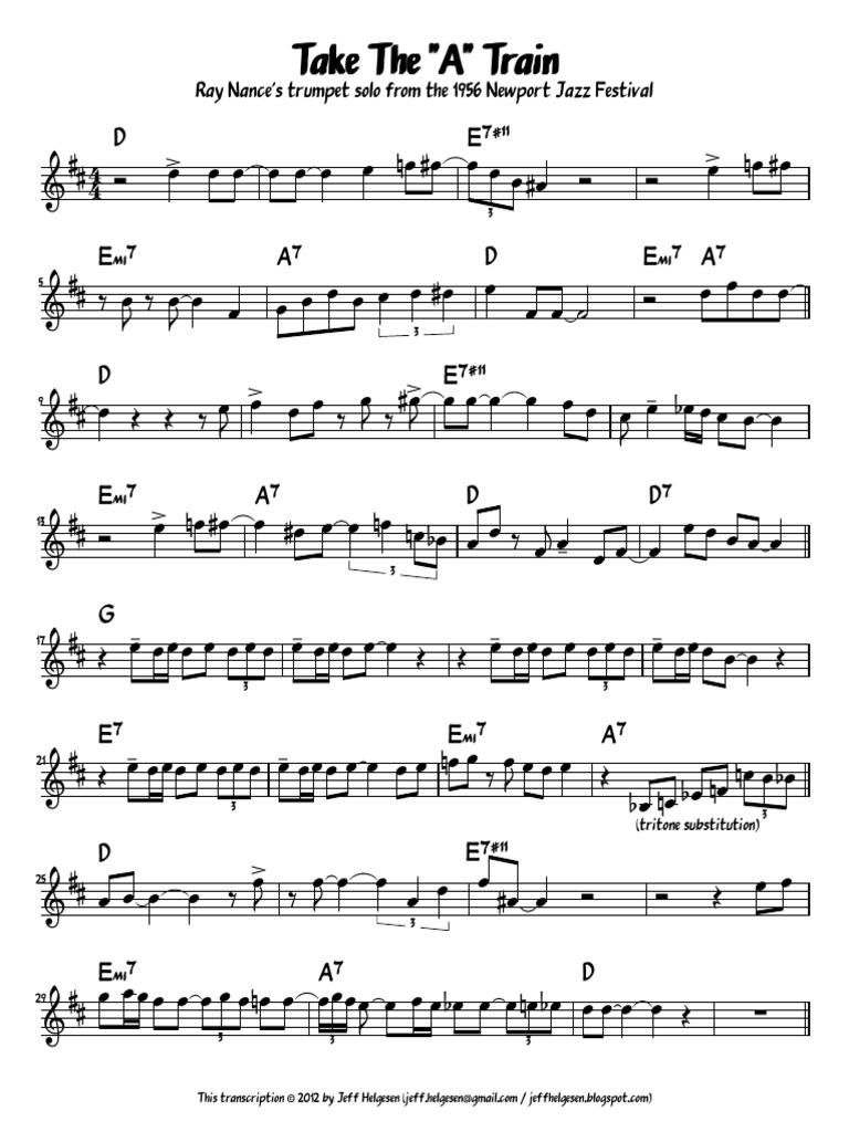 Take The "A" Train Take The "A" Train: Ray Nance's Trumpet Solo From ...