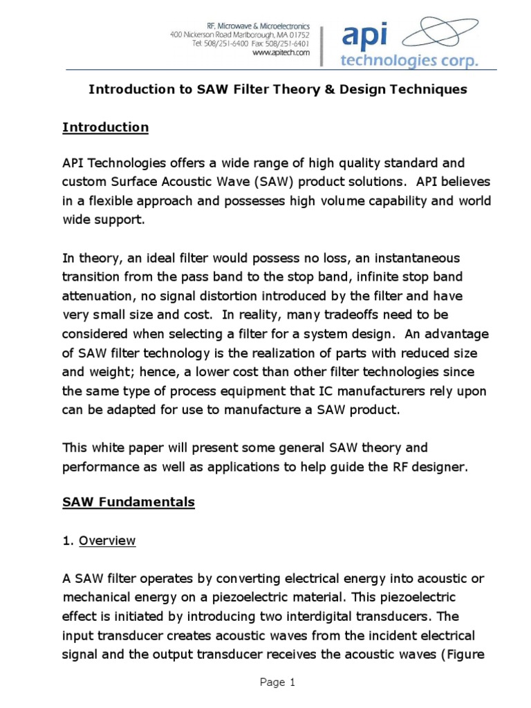 SAW Filter Theory and Design Overview | PDF | Radar | Filter (Signal ...