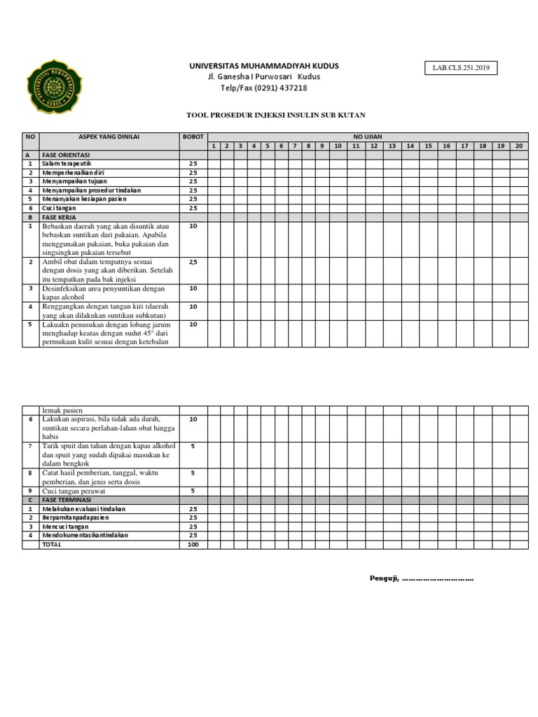 Tool Prosedur Injeksi Insulin Sub Kutan | PDF