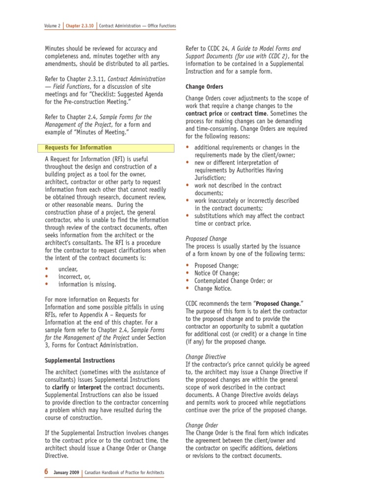 Change Orders: Support Documents (For Use With CCDC 2), For The | PDF ...